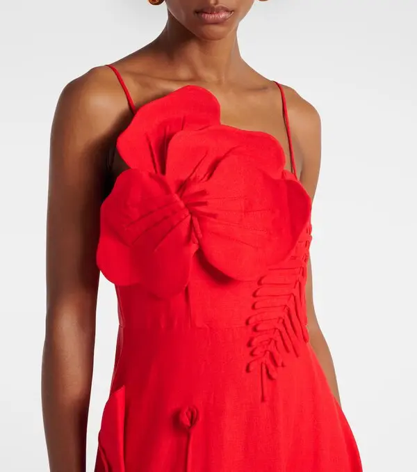 Farm Rio Floral Appliqu Linen-Blend Midi Dress In Red - 21% Off |  Editorialist