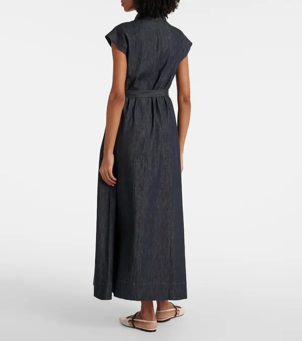 Brunello Cucinelli Belted Denim Maxi Dress - Blue