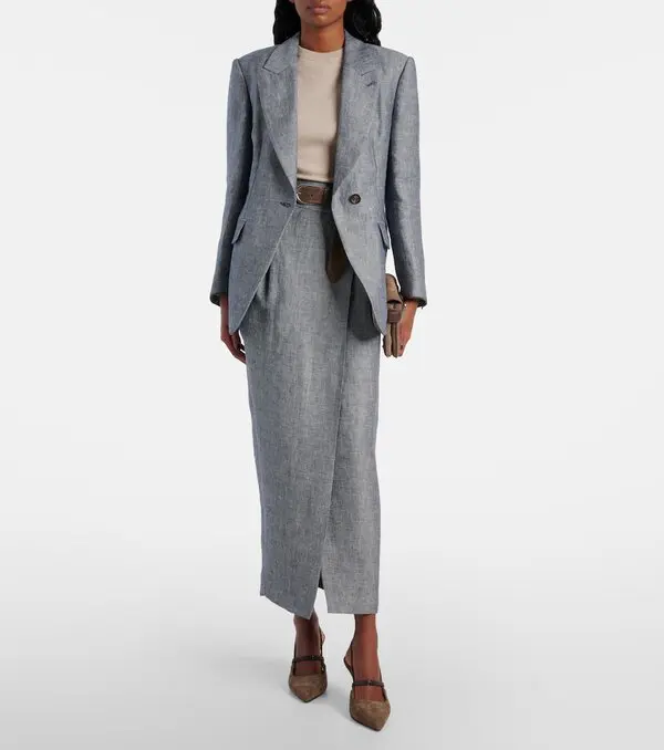 Brunello Cucinelli Hemp And Linen Blazer - Grey