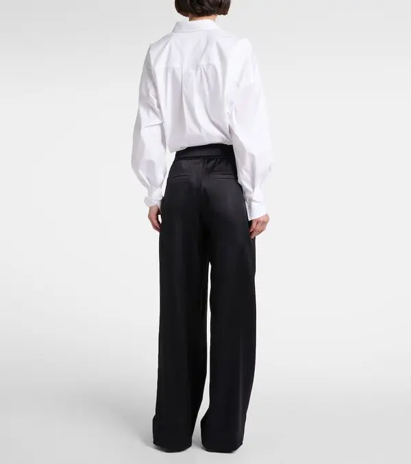 Brunello Cucinelli Silk-blend Wide-leg Trousers - Black