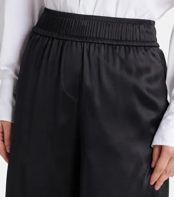 Brunello Cucinelli Silk-blend Wide-leg Trousers - Black