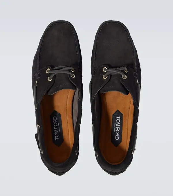 TOM FORD Robin Suede Boat Shoes - Black