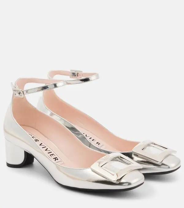 ROGER VIVIER U Look 45 Metallic Leather Pumps - Silver