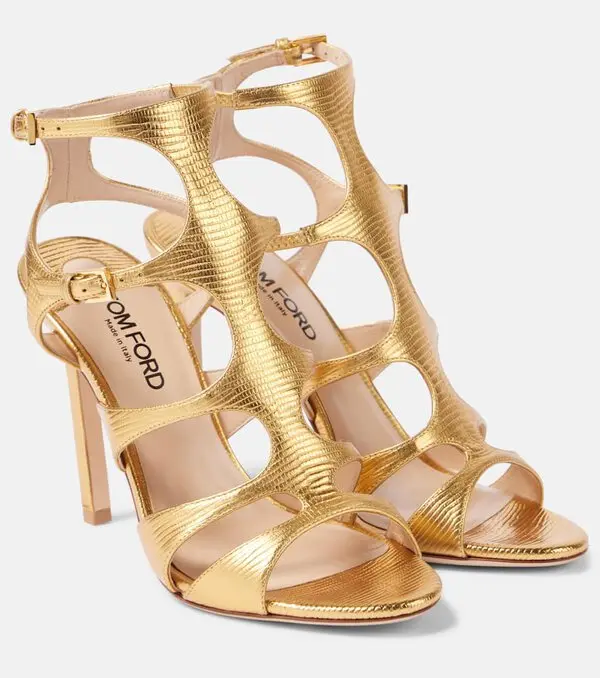 TOM FORD Paradis Snake-effect Leather Sandals - Gold