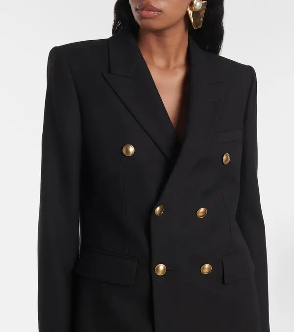 Saint Laurent Wool Gabardine Double-breasted Blazer - Black