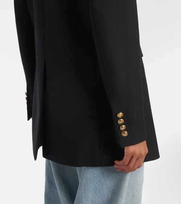Saint Laurent Wool Gabardine Double-breasted Blazer - Black