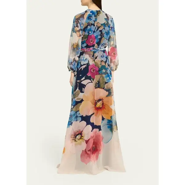 Rickie Freeman For Teri Jon Floral-print Chiffon Gown