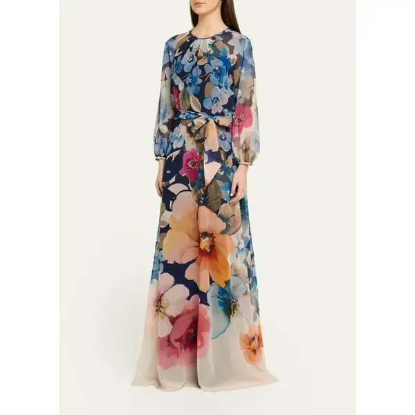 Rickie Freeman For Teri Jon Floral-print Chiffon Gown