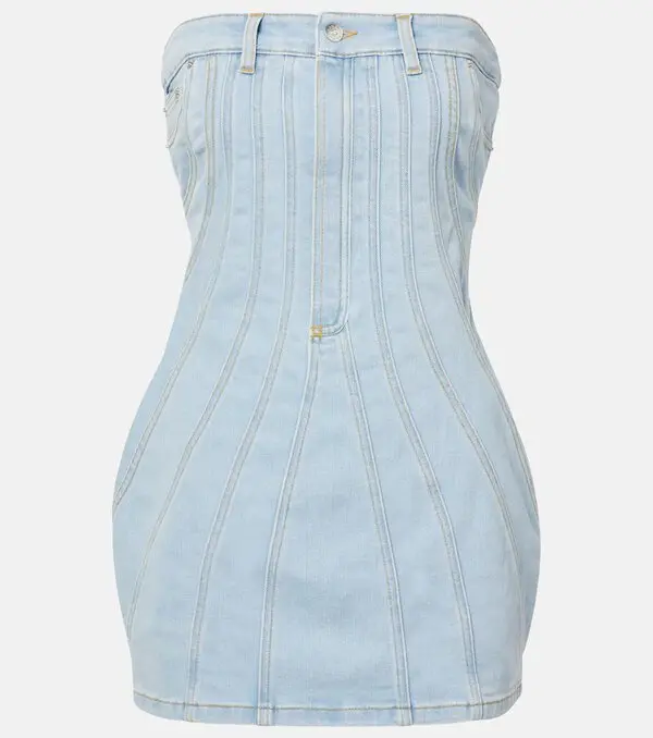 MUGLER Paneled Denim Bustier Mini Dress