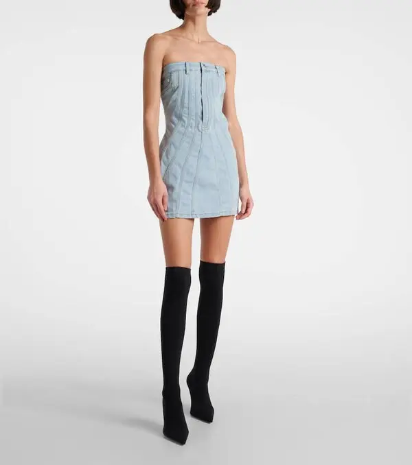 MUGLER Paneled Denim Bustier Mini Dress