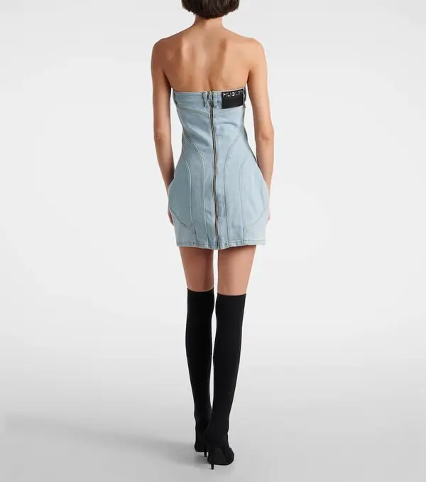 MUGLER Paneled Denim Bustier Mini Dress