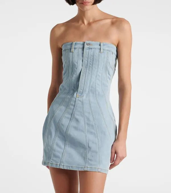 MUGLER Paneled Denim Bustier Mini Dress