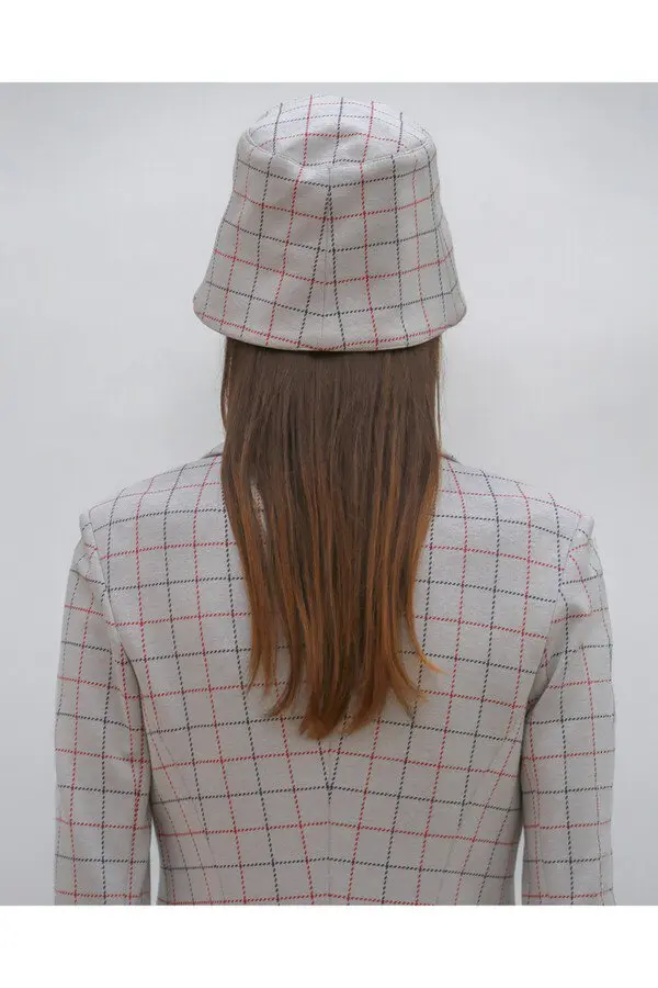 Rosetta Getty Striped Windowpane Interlock Jacquard Bucket Hat - Red