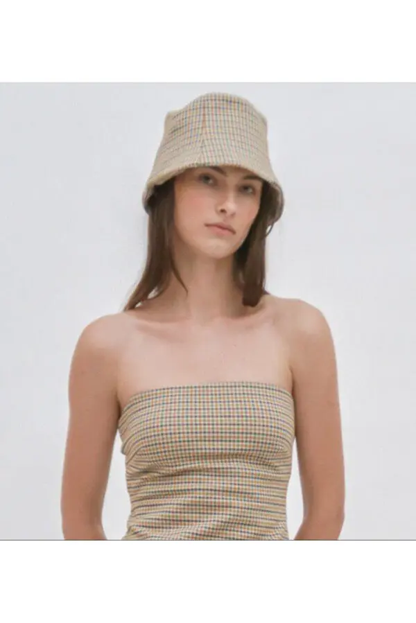 Rosetta Getty Paneled Houndstooth Bucket Hat - Natural