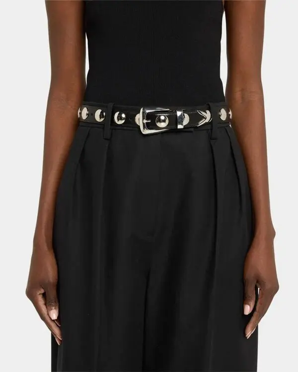Khaite Benny Silvertone Studded Leather Belt - Black
