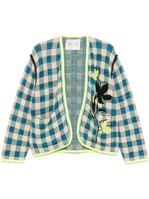 FORTE_FORTE Checked Cardigan - Blue