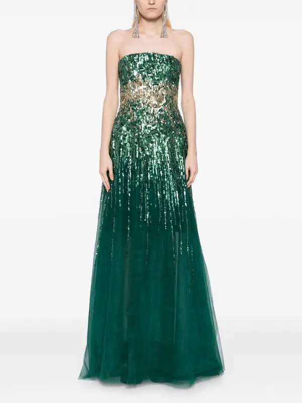 SAIID KOBEISY Embroidered Strapless Gown