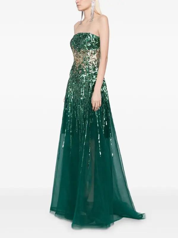 SAIID KOBEISY Embroidered Strapless Gown