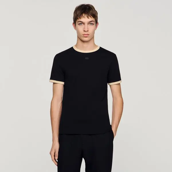 Sandro Two-tone Patch T-shirt - Black