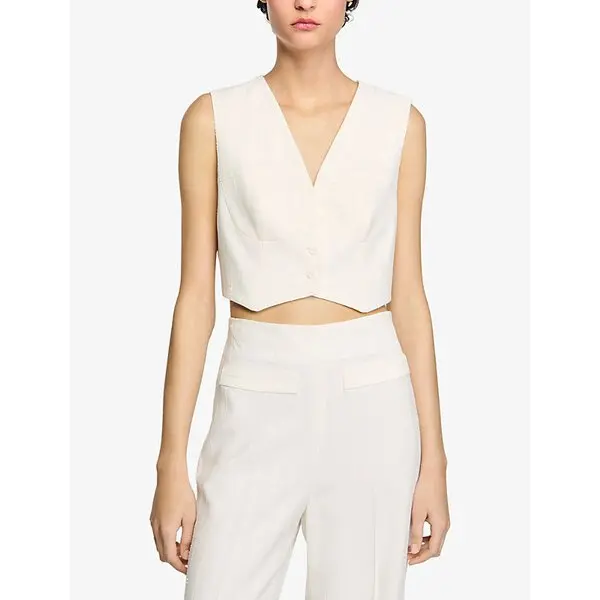 Sandro Sequin-embellished Cropped Woven Top