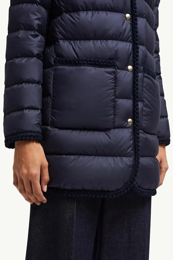 Moncler Gencaylong Braided Trim Mid-Length Down Jacket - Blue