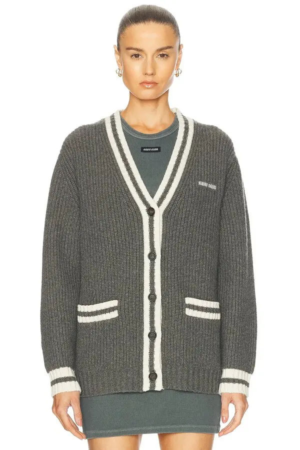 Miu Miu Cashmere Cardigan - Ardesia | Editorialist