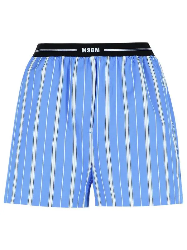 MSGM Cotton Striped Shorts - Blue