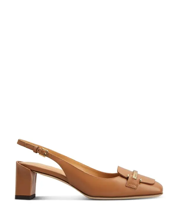 TOD'S Leather Loafer Pumps - Light Beige