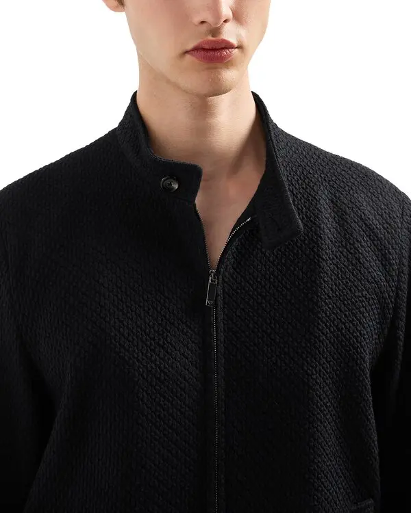 Emporio Armani Regular Fit Jacquard Bomber Jacket - Dark Navy