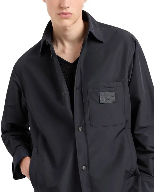 Emporio Armani Padded Regular Fit Button Down Shirt With Leather Logo Patch