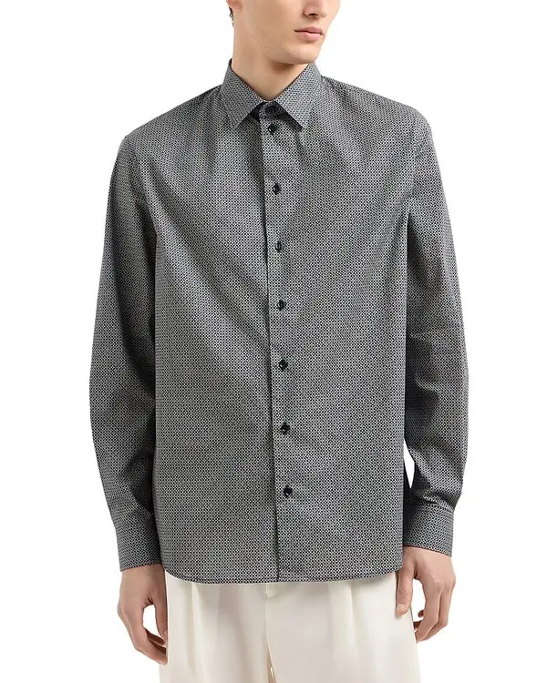 Emporio Armani Regular Fit Geometric Pattern Sport Shirt - Navy Blue