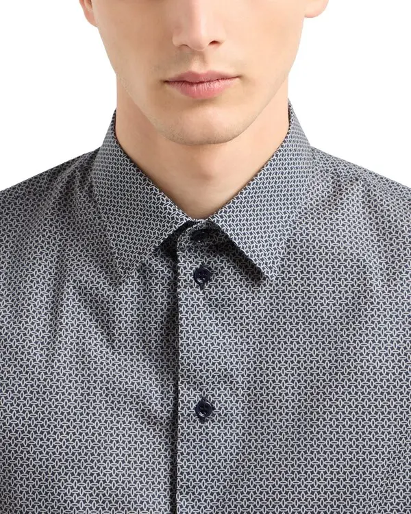 Emporio Armani Regular Fit Geometric Pattern Sport Shirt - Navy Blue