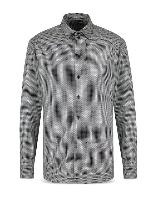 Emporio Armani Regular Fit Geometric Pattern Sport Shirt - Navy Blue