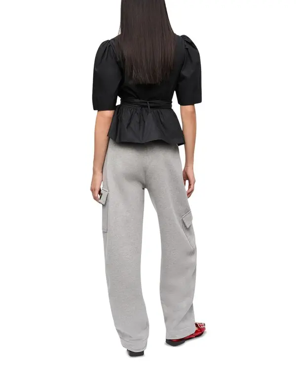 GANNI Tie Front Peplum Top - Black