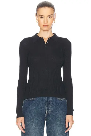 Guest In Residence Long Sleeve Shrunken Polo Top