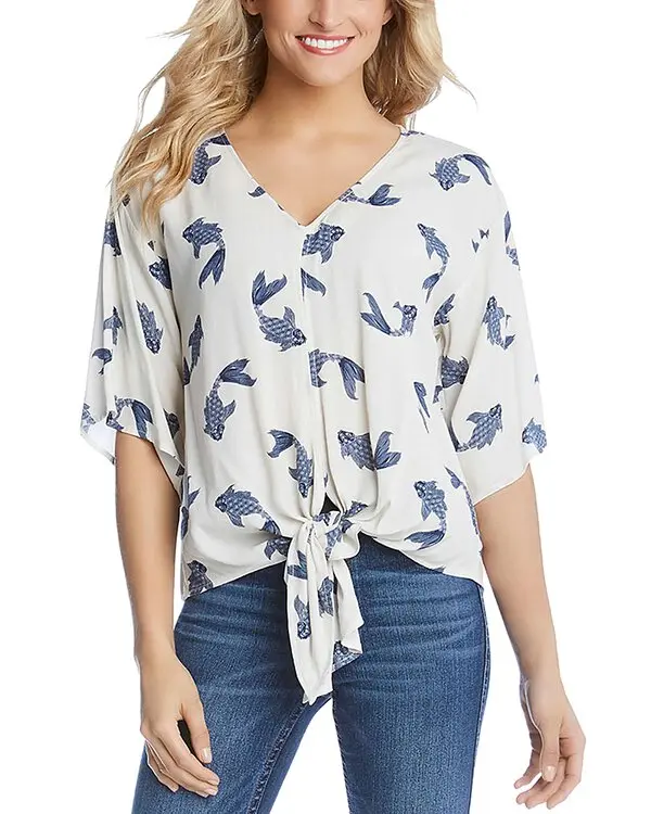 Karen Kane Printed Tie Hem Top - Print