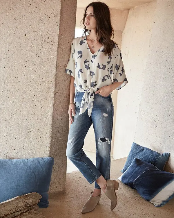 Karen Kane Printed Tie Hem Top - Print