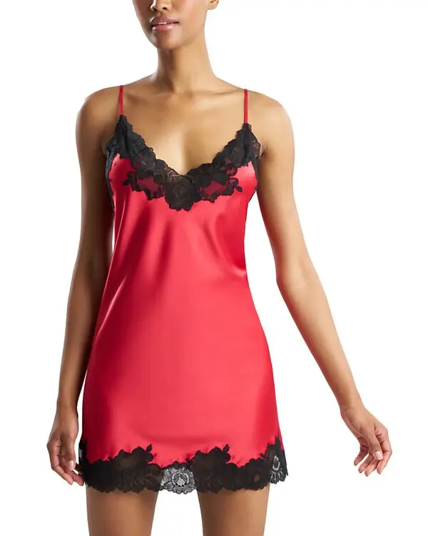 Natori Peony Glamour Chemise - Brocade Red W/ Black Lace
