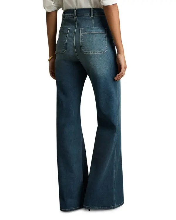 REISS Petites Sakura Flare Patch Pocket Jeans - Mid Blue