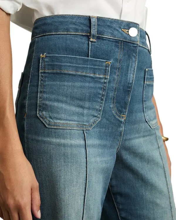 REISS Petites Sakura Flare Patch Pocket Jeans - Mid Blue