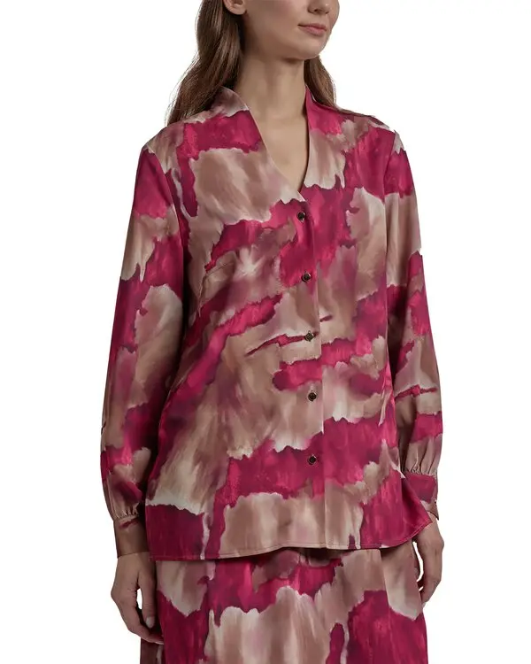 Misook Watercolor Print Blouse - Pink