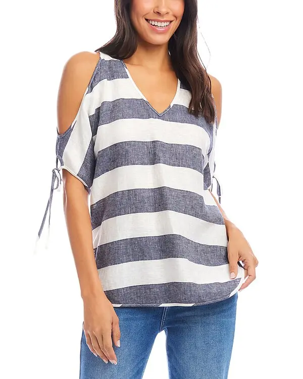 Karen Kane Cold Shoulder Tie Sleeve Top - Stripe