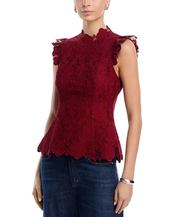 Aqua Contrast Lace Top - Wine