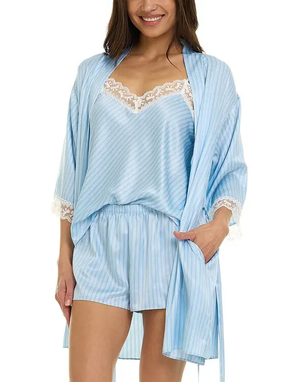 Flora Nikrooz Sabrina Bow Lace Travel Set, 3 Piece - Soft Blue