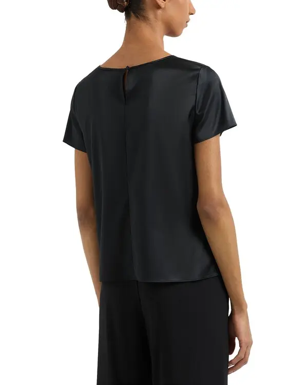 Emporio Armani Stretch Silk Satin Short Sleeve Blouse - Black