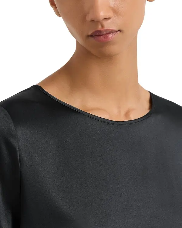 Emporio Armani Stretch Silk Satin Short Sleeve Blouse - Black