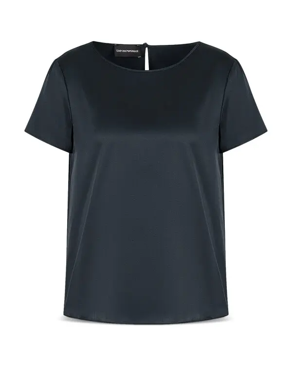 Emporio Armani Stretch Silk Satin Short Sleeve Blouse - Black