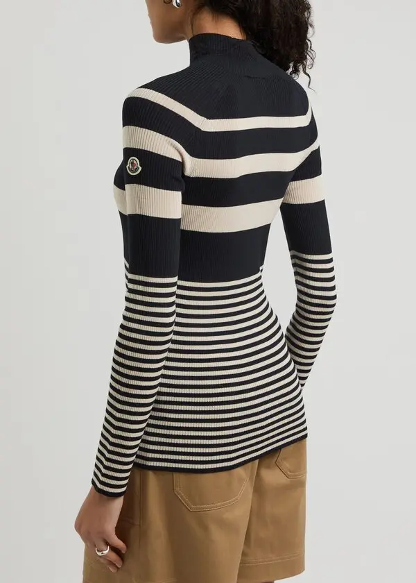 Moncler Striped Intarsia Wool Top - Blue
