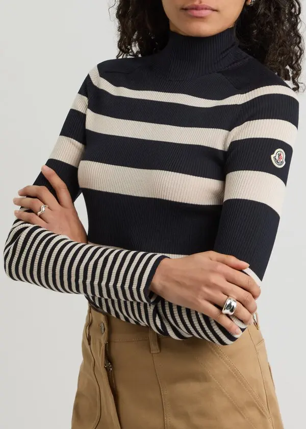 Moncler Striped Intarsia Wool Top - Blue