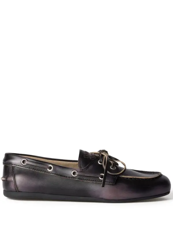 Miu Miu Bleached-effect Deck Leather Loafers - Black